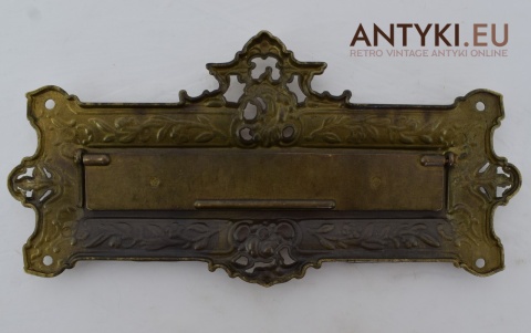 Secesyjny listownik mosiężny ozdobny, klapka do drzwi na listy - antyki.eu